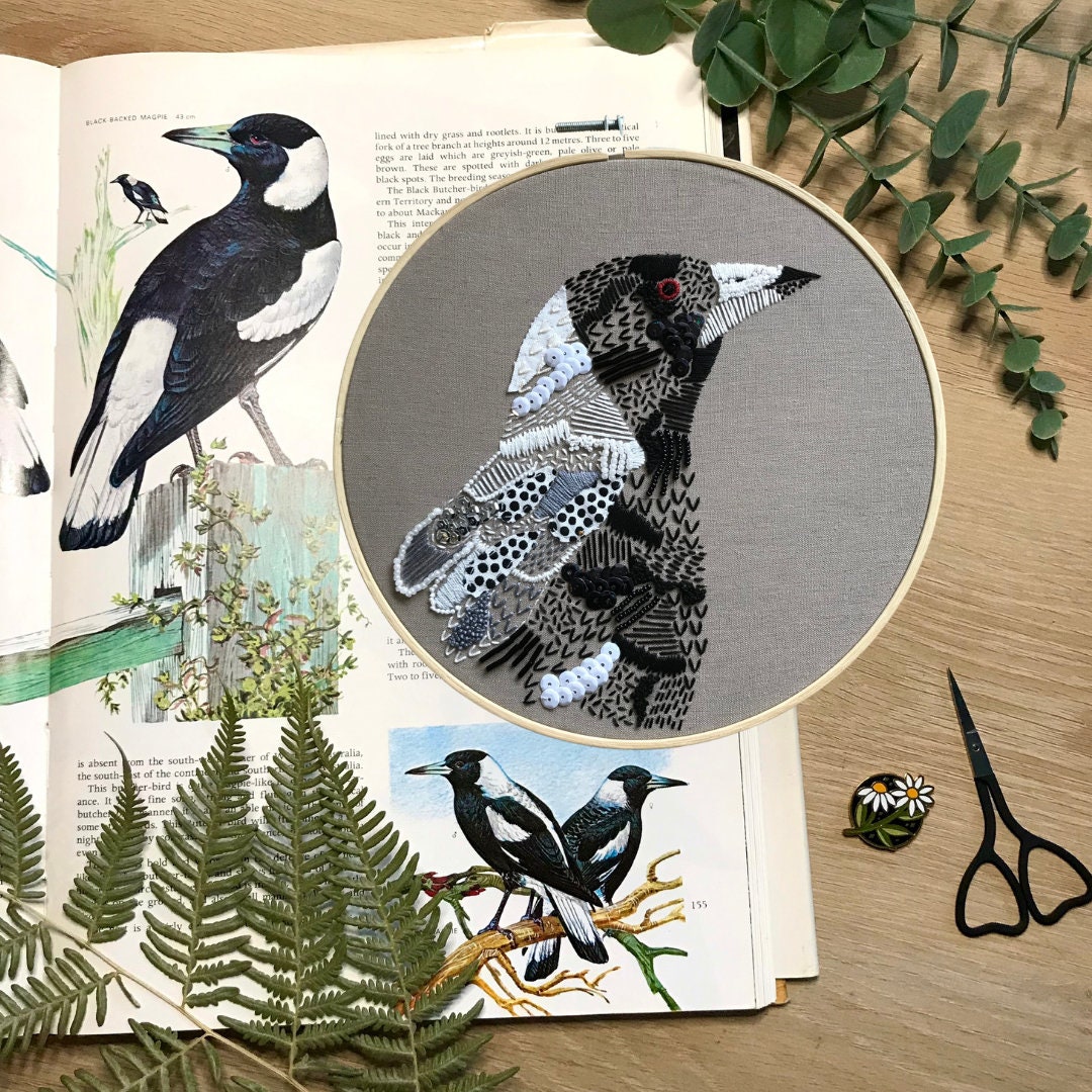 Australian Magpie Embroidery Pattern: Modern Bird Art (PDF Pattern) - Etsy