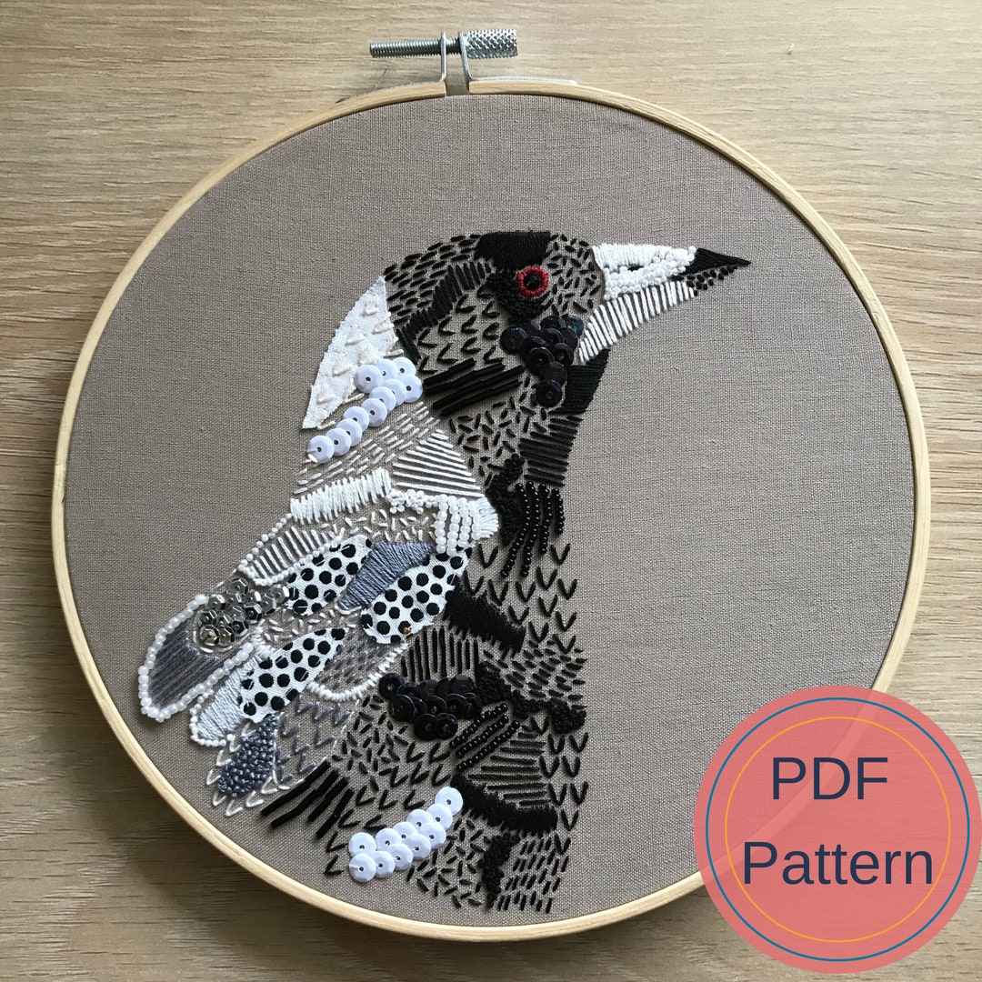 Australian Magpie Embroidery Pattern, PDF Pattern, Handmade Bird Art ...
