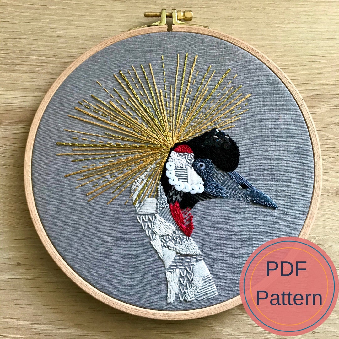 PDF Pattern Grey Crowned Crane, Modern Embroidery Art, Handmade, Wall ...