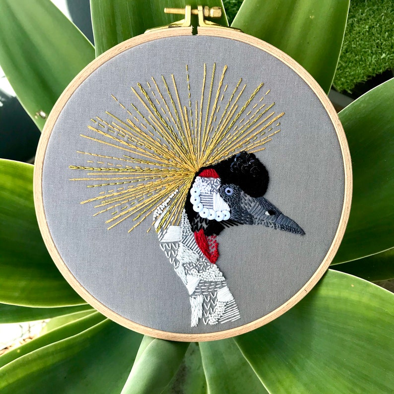PDF Pattern Grey Crowned Crane Modern Embroidery Art | Etsy