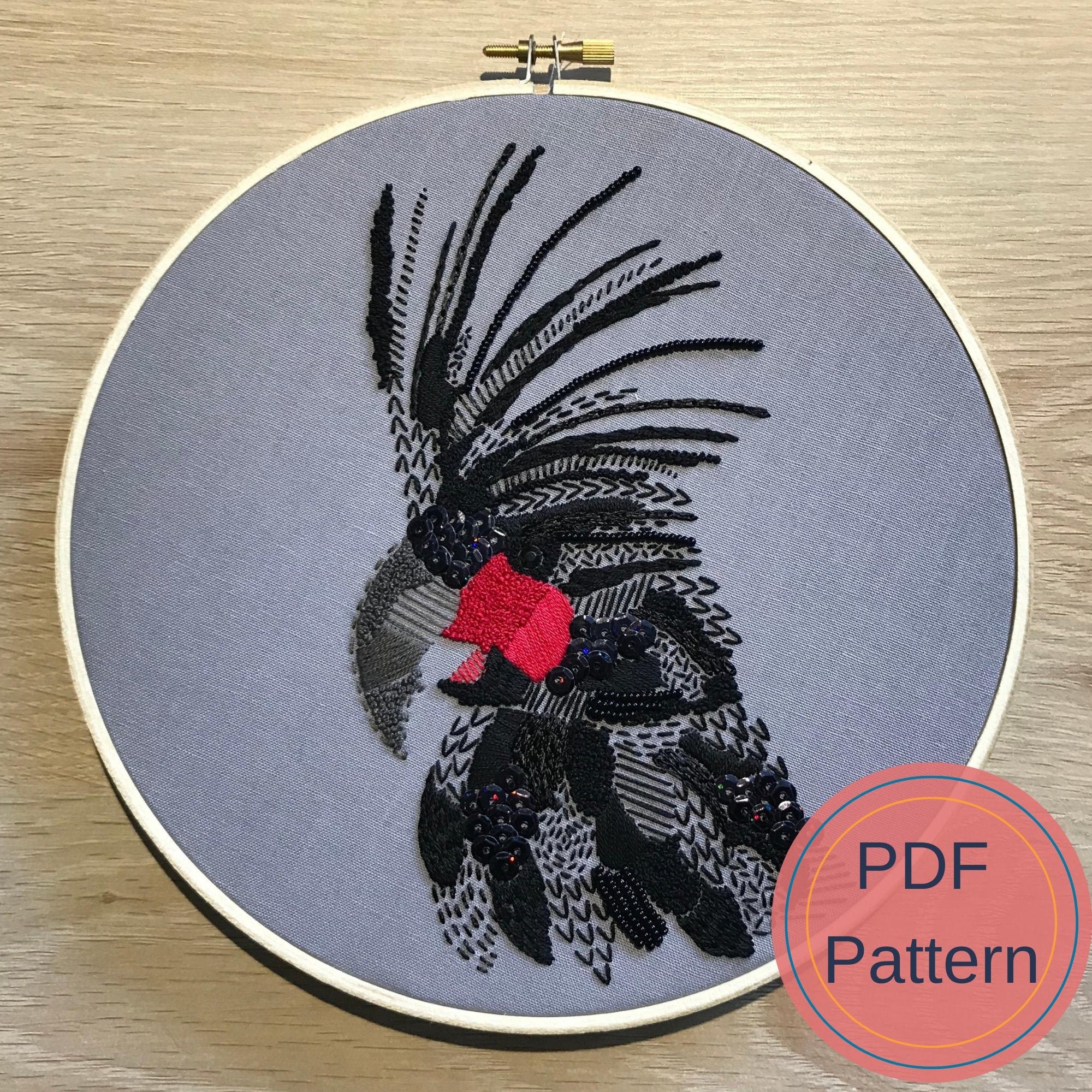 PDF Pattern Palm Cockatoo, Modern Embroidery Art, Handmade, Download ...