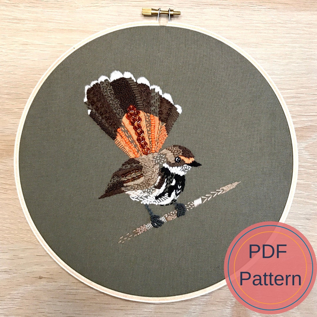 PDF Embroidery Pattern - Rufous Fantail - Australian Birds, Digital ...