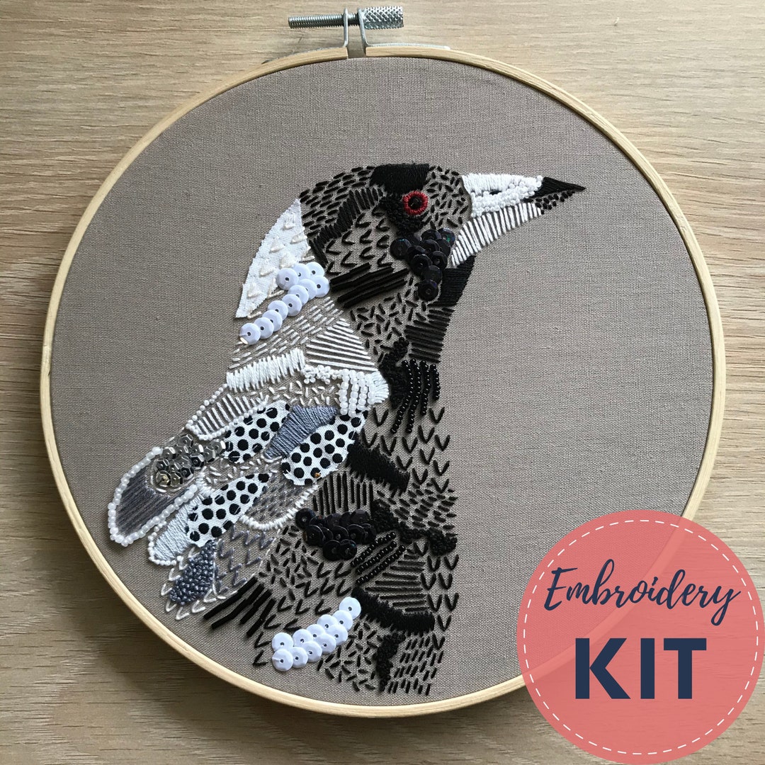 Magpie Embroidery Kit: DIY Bird Art With Sequins & Beads - Etsy
