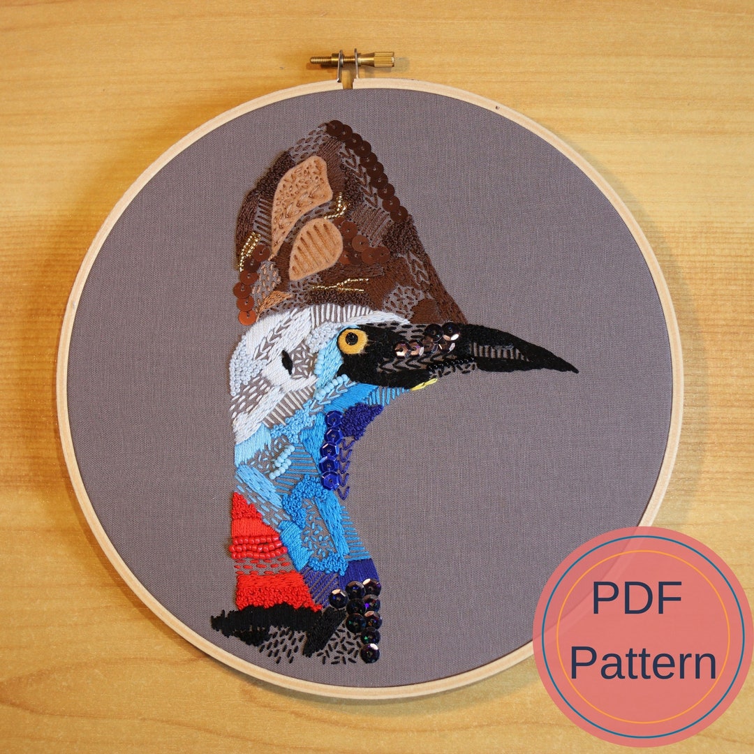 PDF Pattern - Southern Cassowary, Modern Embroidery, Digital Download ...