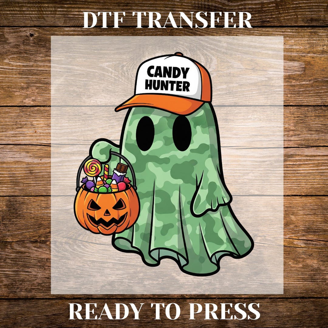 Camo Halloween Candy Hunter DTF Transfer, Cute Ghost Ready to Press ...