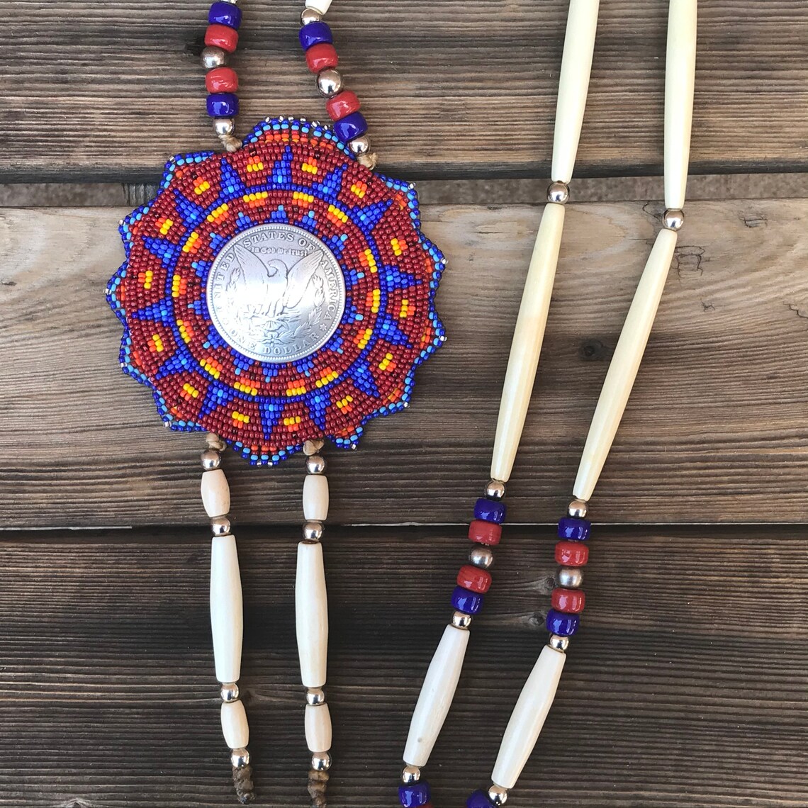 Native American Beaded Rosette Necklace Beaded Medallion | Etsy