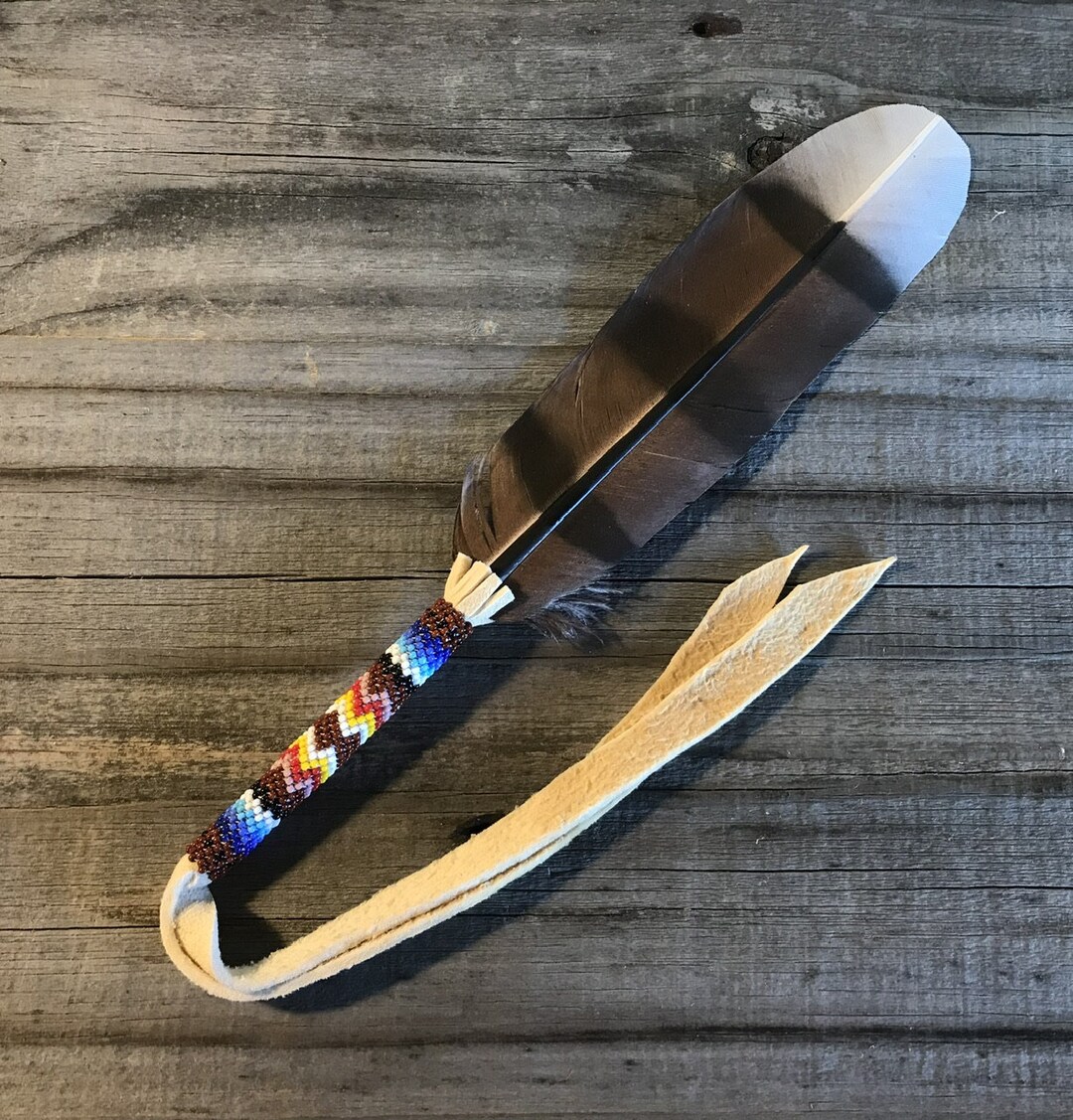 Native American Beaded Hand-painted Feather - Etsy