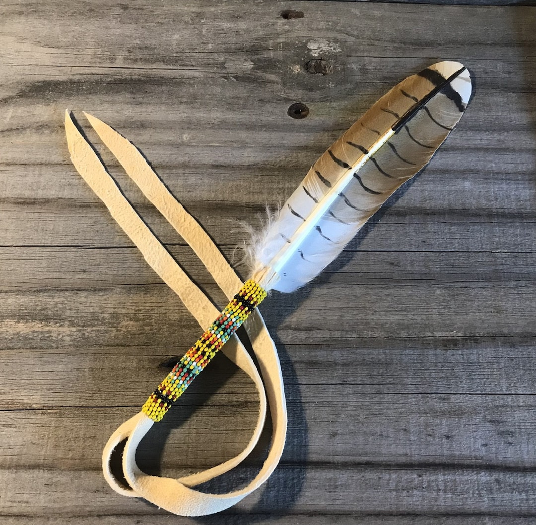 Native American Beaded Hand-painted Feather - Etsy