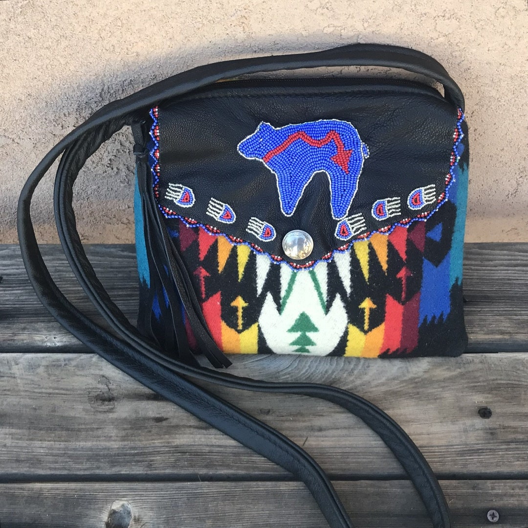 Native American Beaded Shoulder Crossbody Bag Purse With Leather and ...