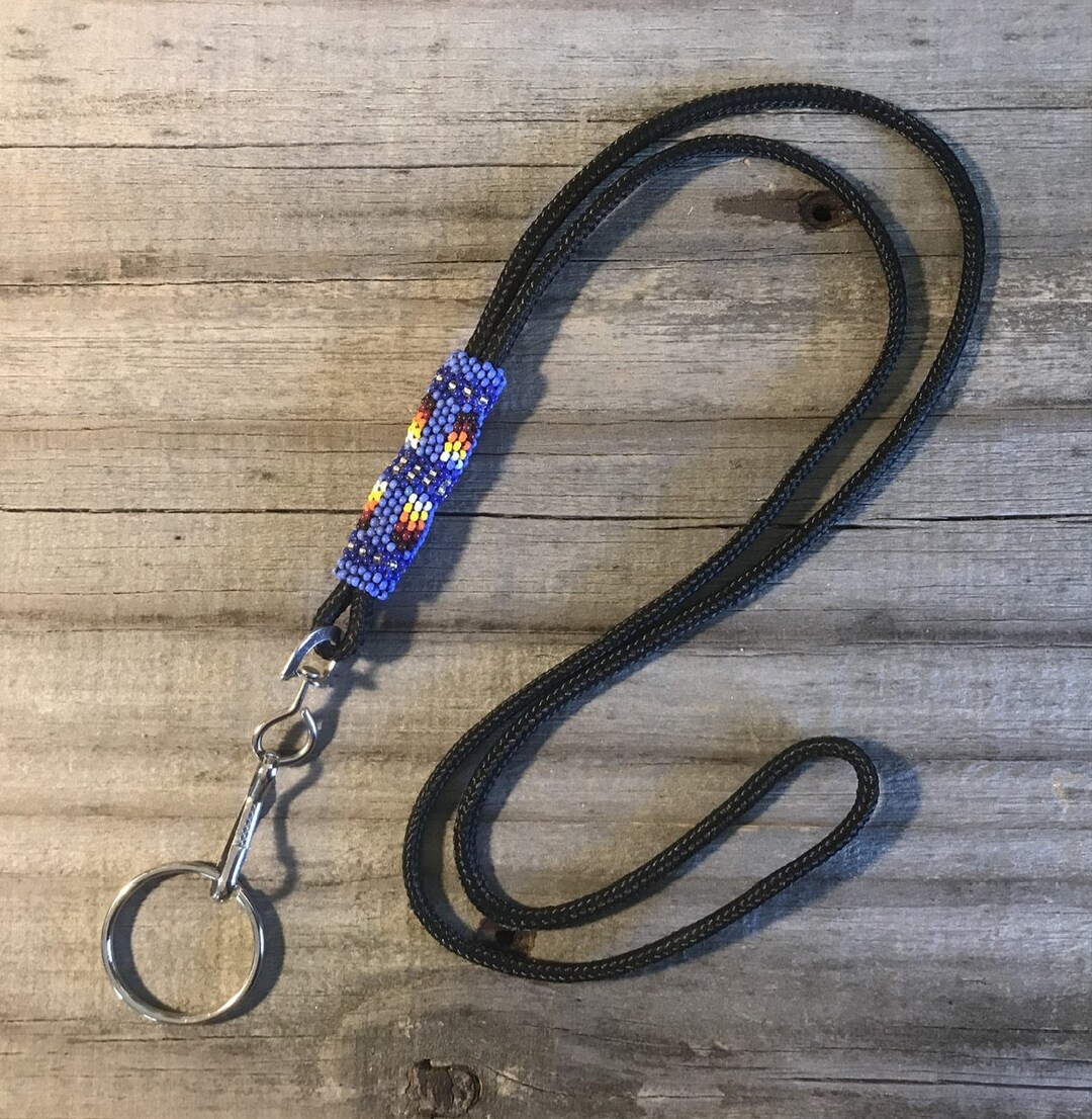 Native American Beaded Lanyard Beaded I.D. Badge Holder Beaded Keyring ...