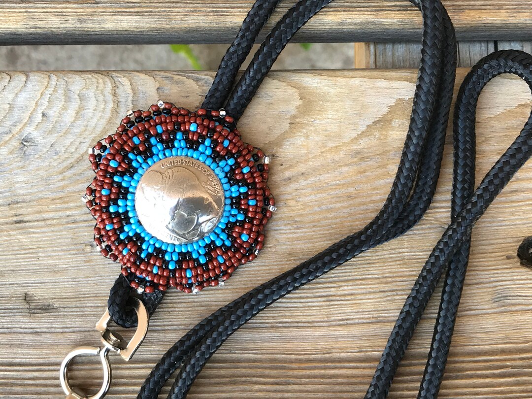 Native American Beaded Lanyard Beaded I.D. Badge Holder Beaded Keyring ...