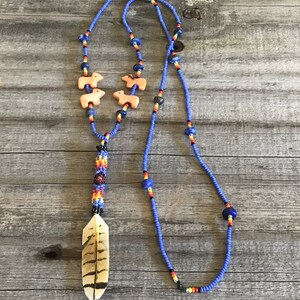 Native American Beaded Hand-painted Feather Necklace - Etsy
