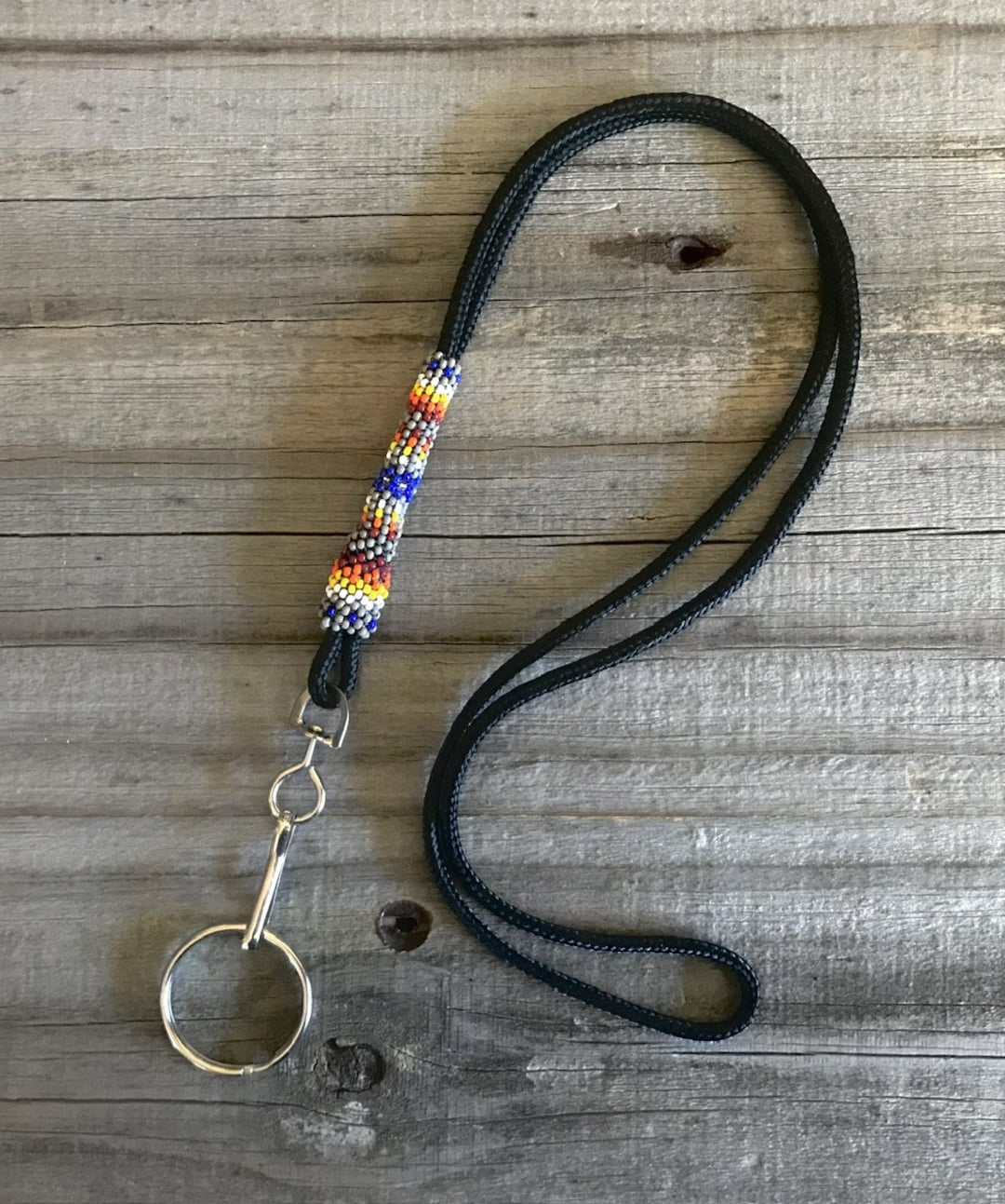 Native American Beaded Lanyard Beaded I.D. Badge Holder Beaded Keyring ...