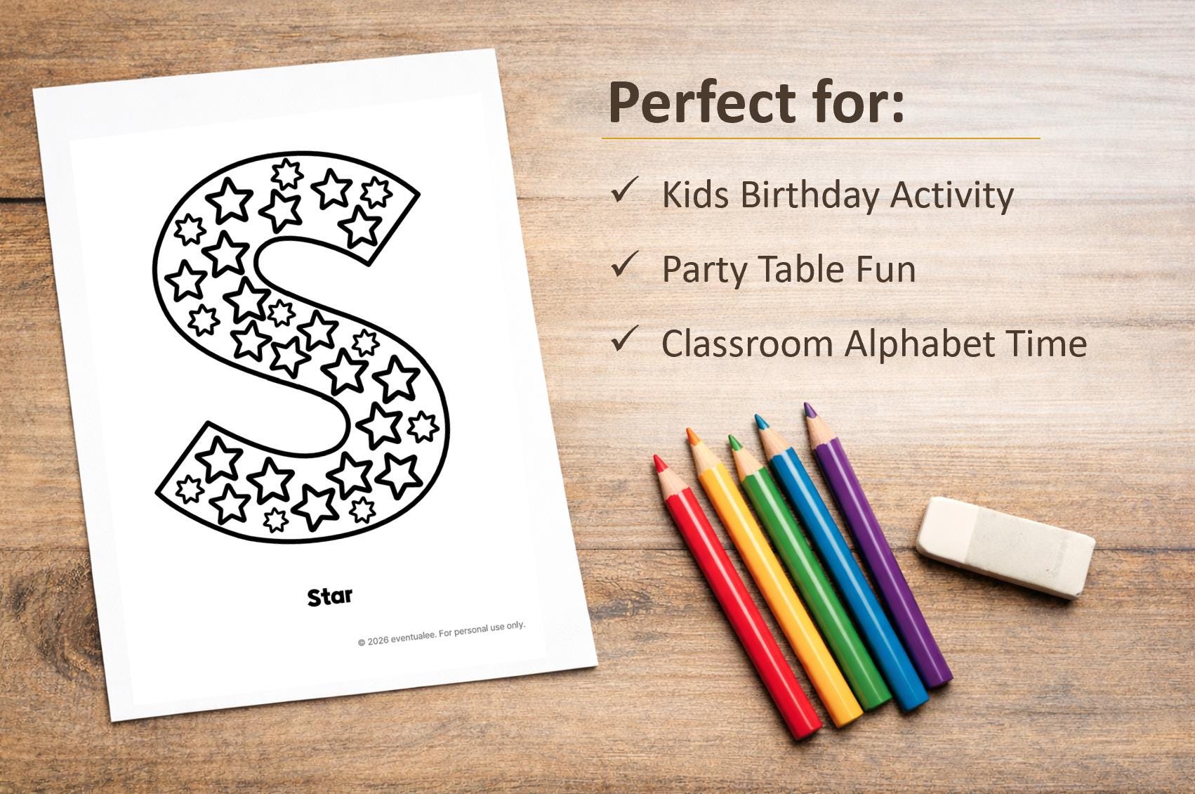 Alphabet Party Coloring Page - S is for Star | Minimal Printable - Etsy