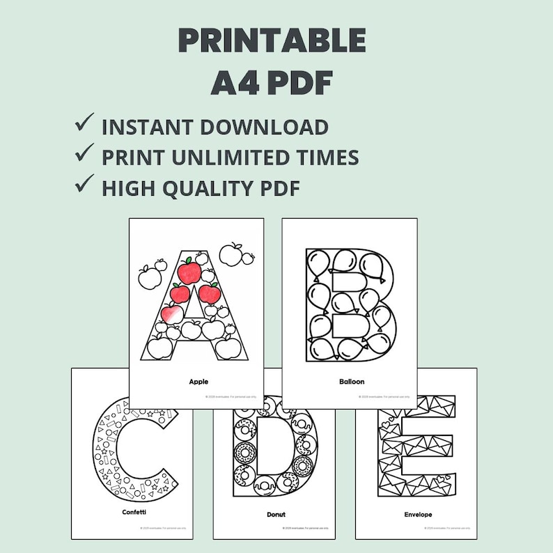 Alphabet Coloring Pages A-E Bundle | 5 Printable ABC Learning ...