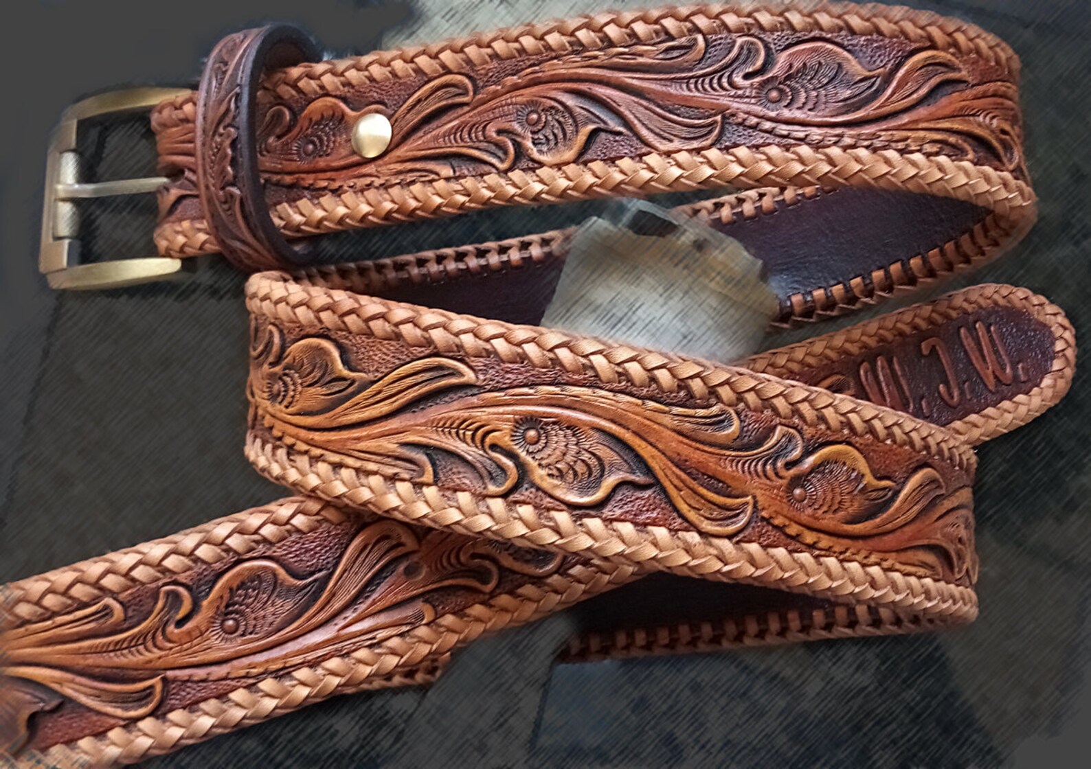 Tooled Belt Straight Type Hand Carved Sheridan-floral Personalized ...