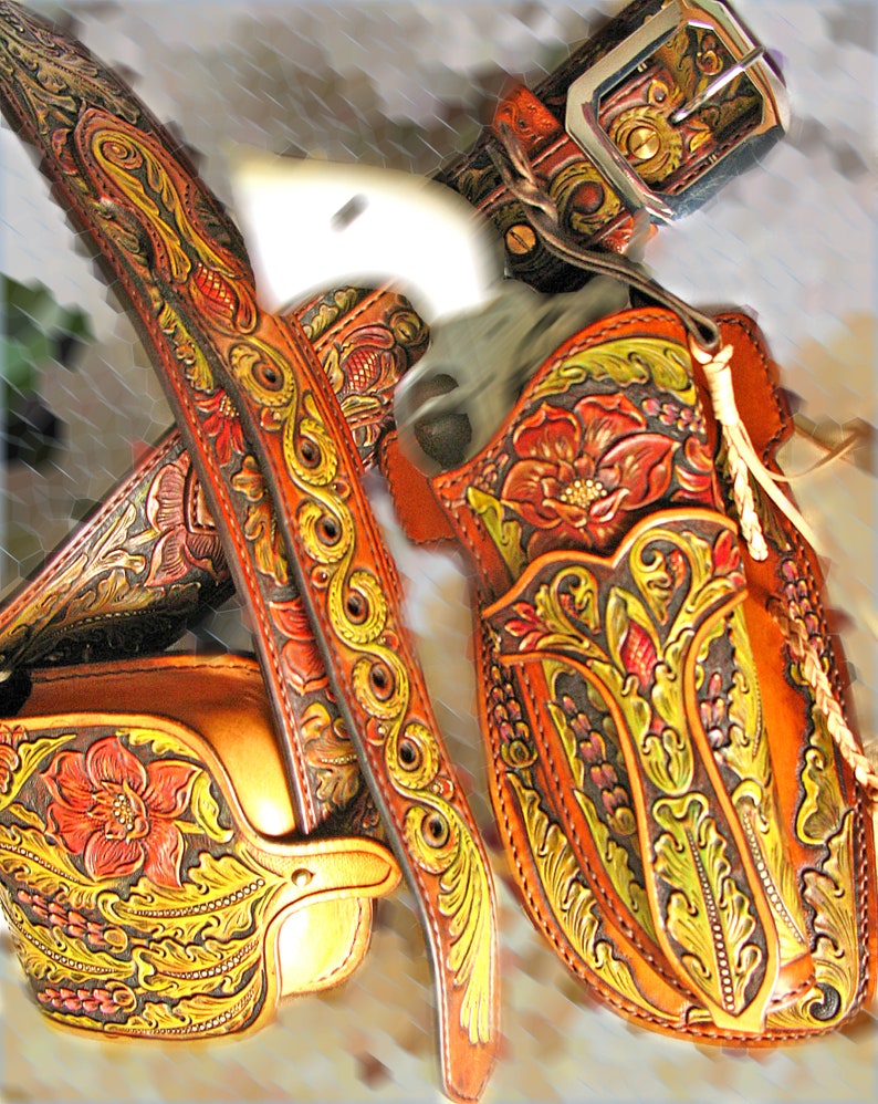Tooled Ranger Belt, Holster Colt 1873, Cap Box Pouch Floral Design - Etsy