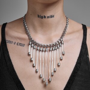White/ Silver Colored Necklace, Futuristic, Unisex, Handcrafted in ...