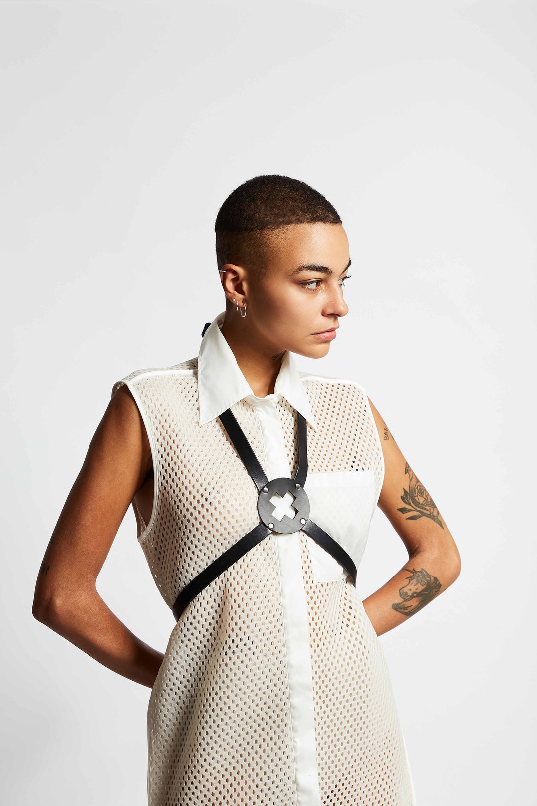 Black Organic Leather Unisex Harness – Sustainable Avant-garde Fashion ...
