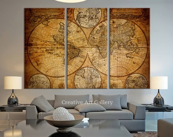 3 Piece World Map Canvas | Etsy