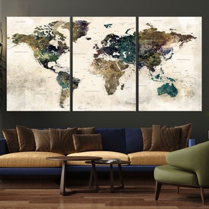 Hand-framed Vintage World Map Wall Art Print, Large World Travel Map ...