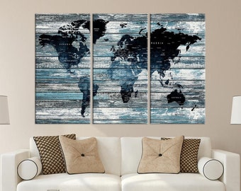 3 Piece World Map Canvas | Etsy
