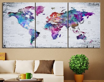 Detailed World Map Push Pin Wall Art Print, Travel World Map, Extra ...