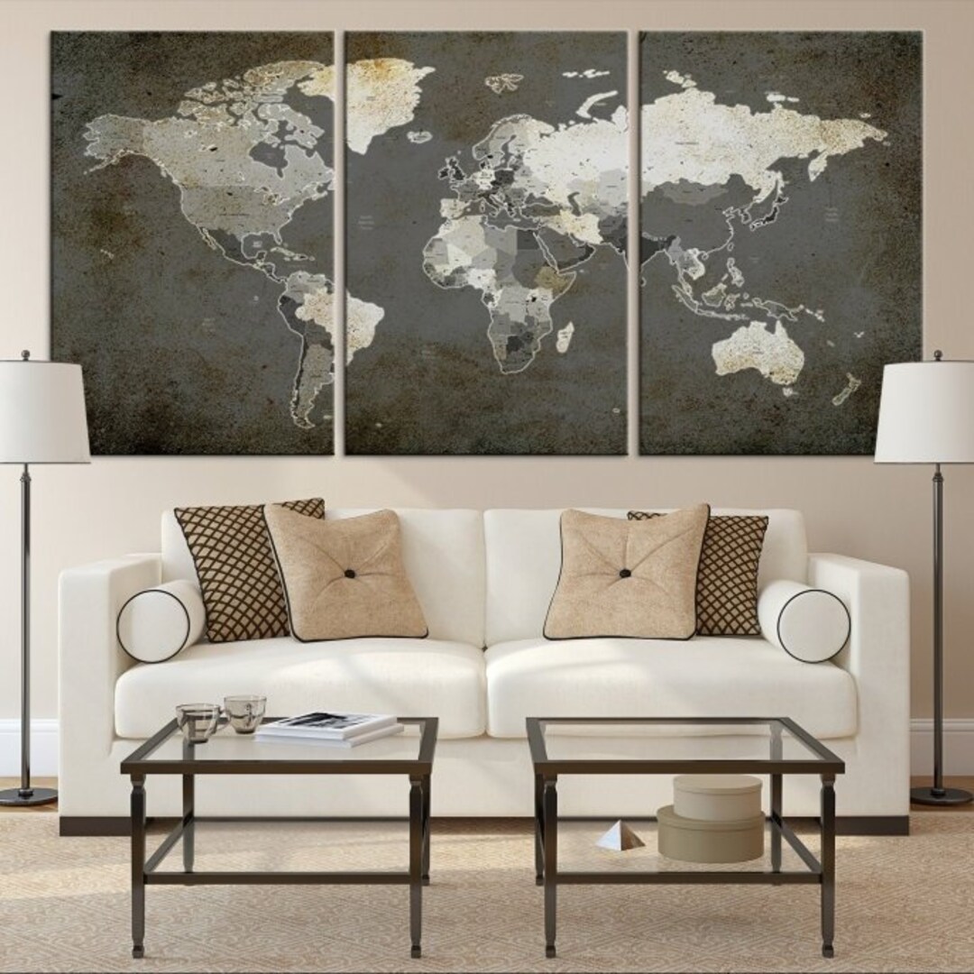 Extra Large World Map Wall Art Push Pin World Map Canvas - Etsy