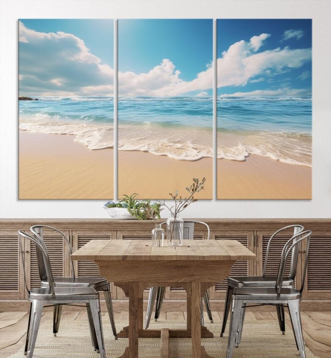 Coastal Beach Wall Art Extra Large Canvas Landscape Print, Set of 3 ...