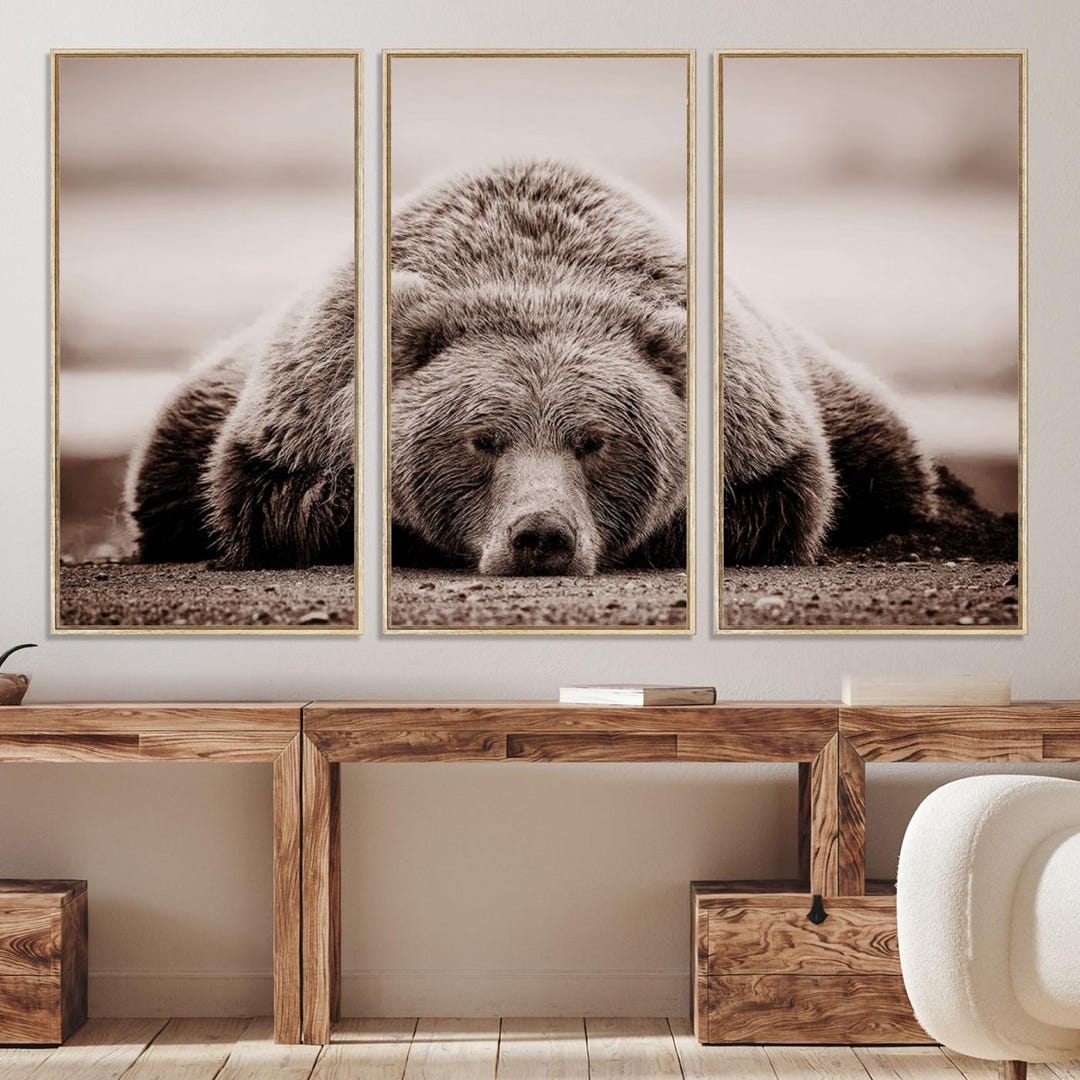 Extra Large Brown Bear Wall Art Print, Bear Canvas Wall Art, Framed ...