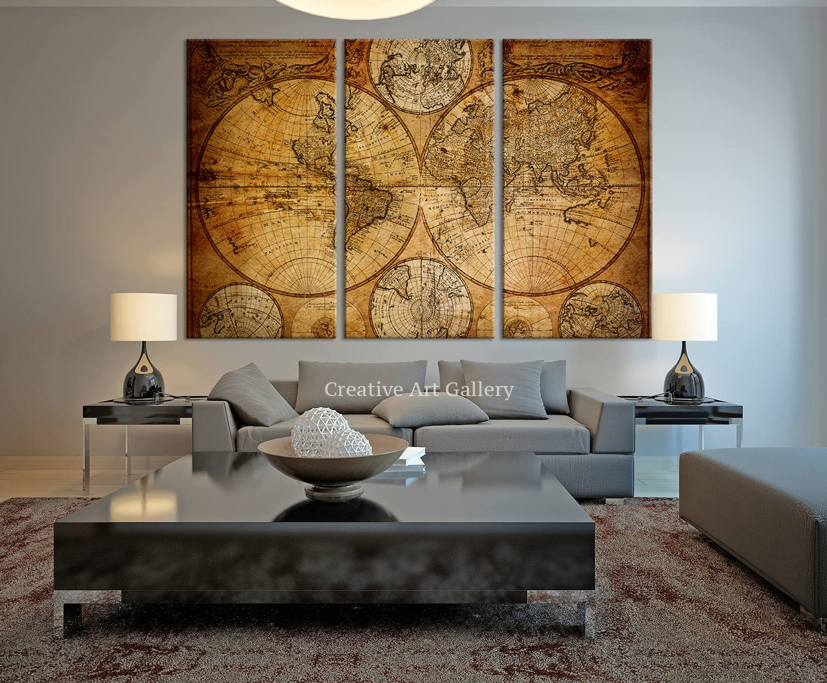 Large 3-piece Vintage World Map Wall Art Map Canvas Print - Etsy