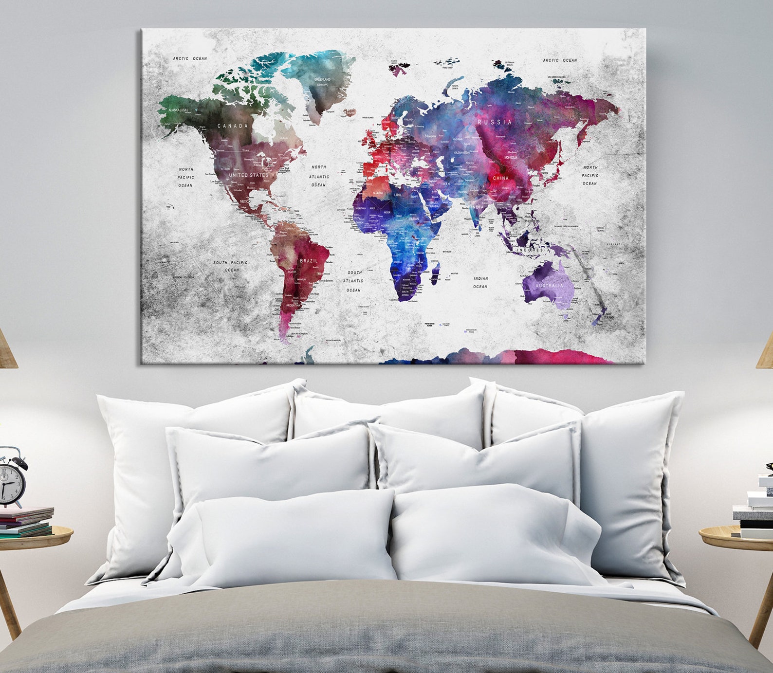 Extra Large Watercolor World Map 5 Piece World Map Print - Etsy