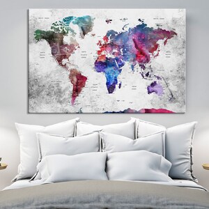 Extra Large Watercolor World Map 5 Piece World Map Print Multi Panel ...