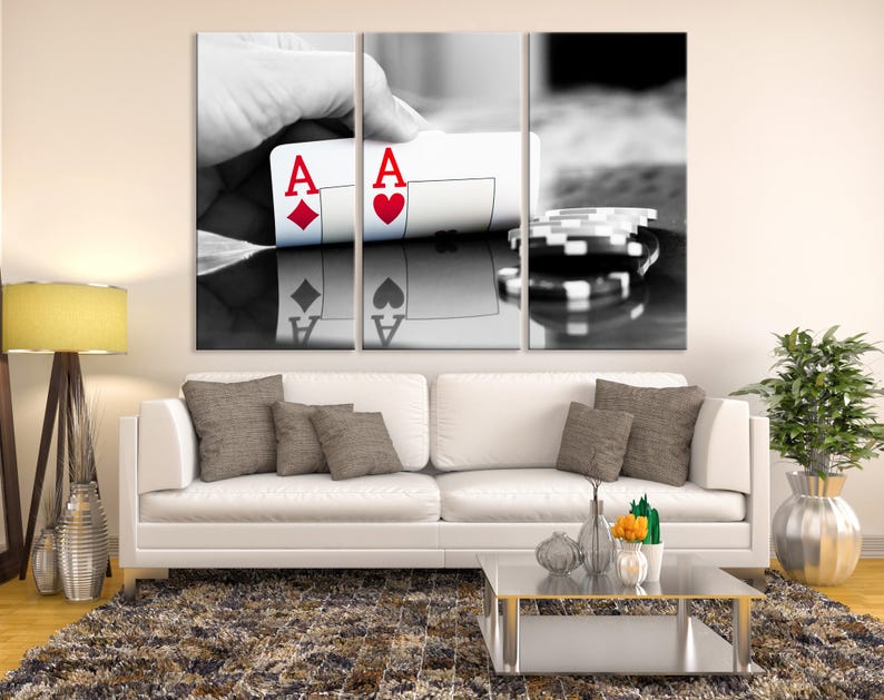 Large 3 Panels Wall Art Poker Cards Canvas Print Black and - Etsy
