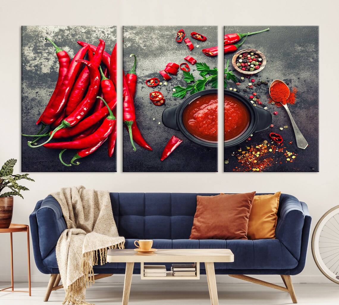 Red Chili Peppers Canvas Artwork Large Wall Art Spice Art | Etsy