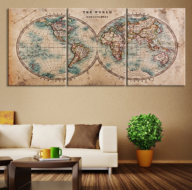 Large Vintage World Map Wall Art Map Canvas Print Antique | Etsy