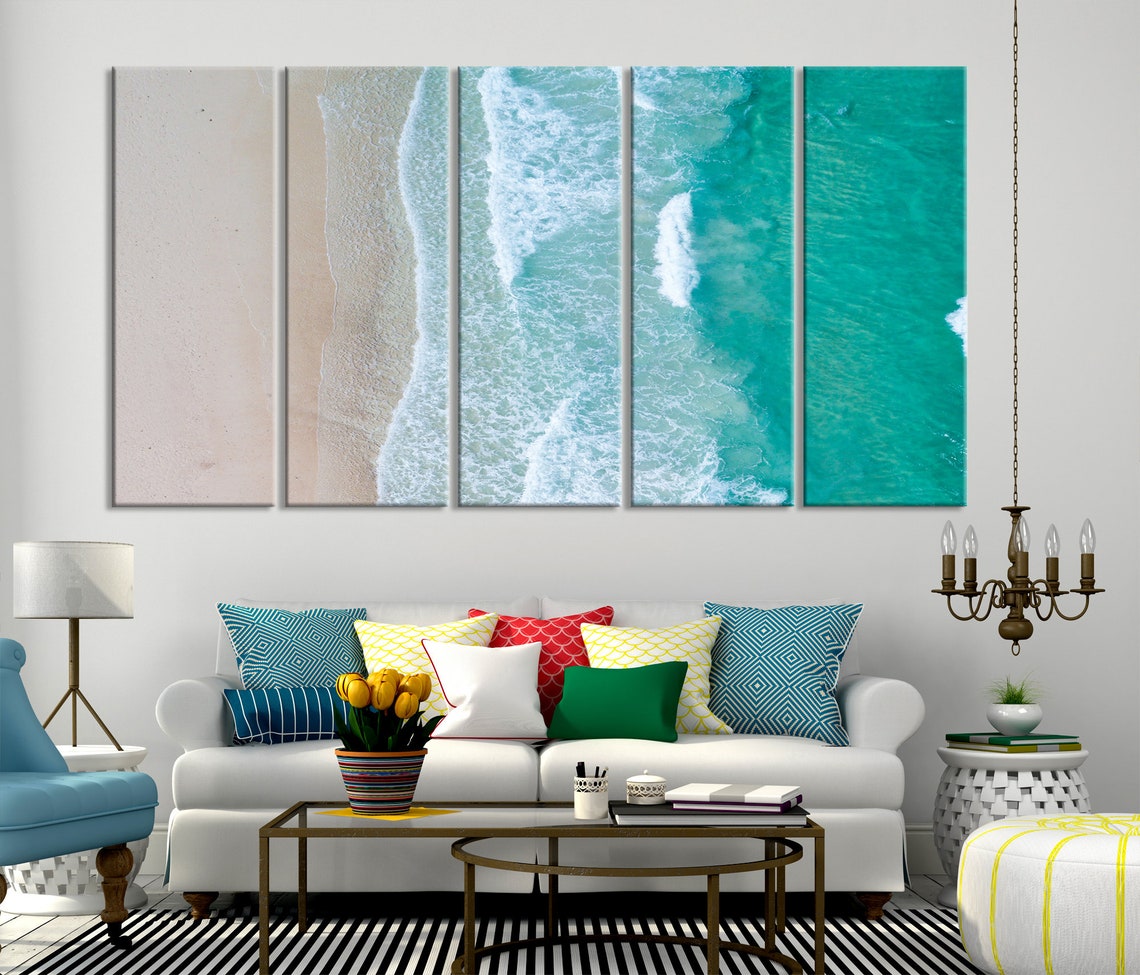 Beautiful Triptych Beach Artwork Aerial View of Beach Canvas - Etsy