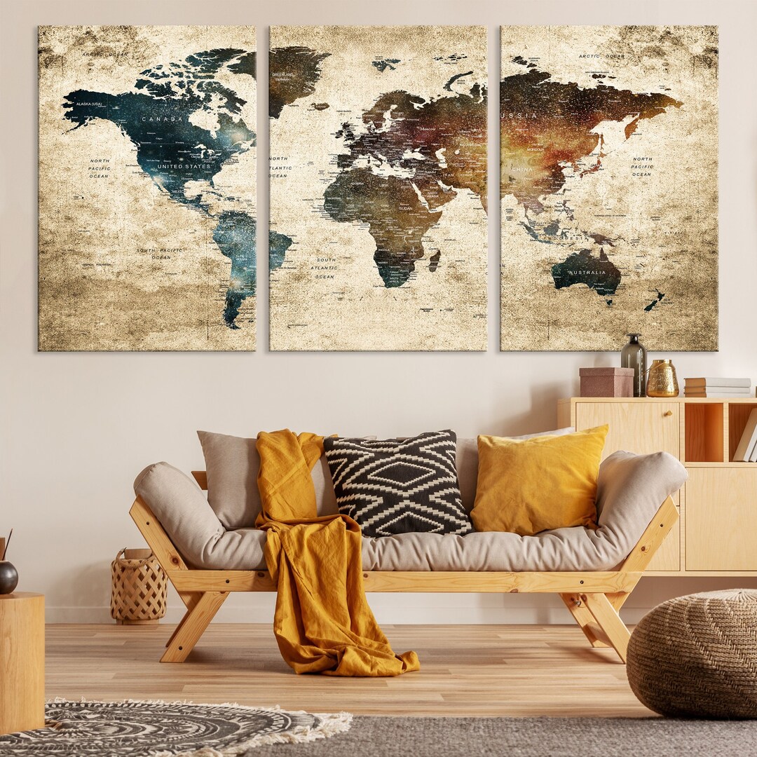 World Map Wall Art Push Pin Travel Map Large World Map Push - Etsy