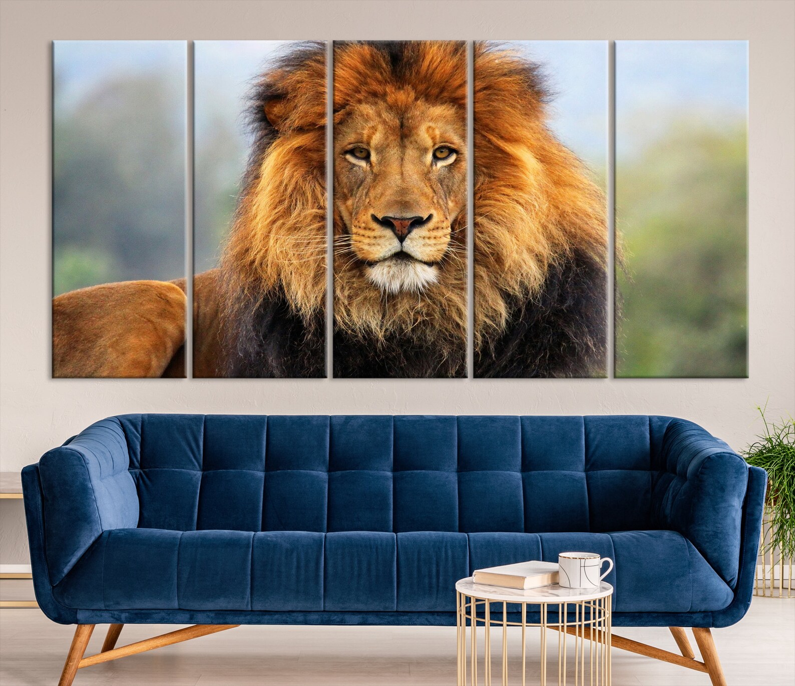 Large 3 Panel Lion Wall Art Triptych Lion Print Lion Canvas | Etsy