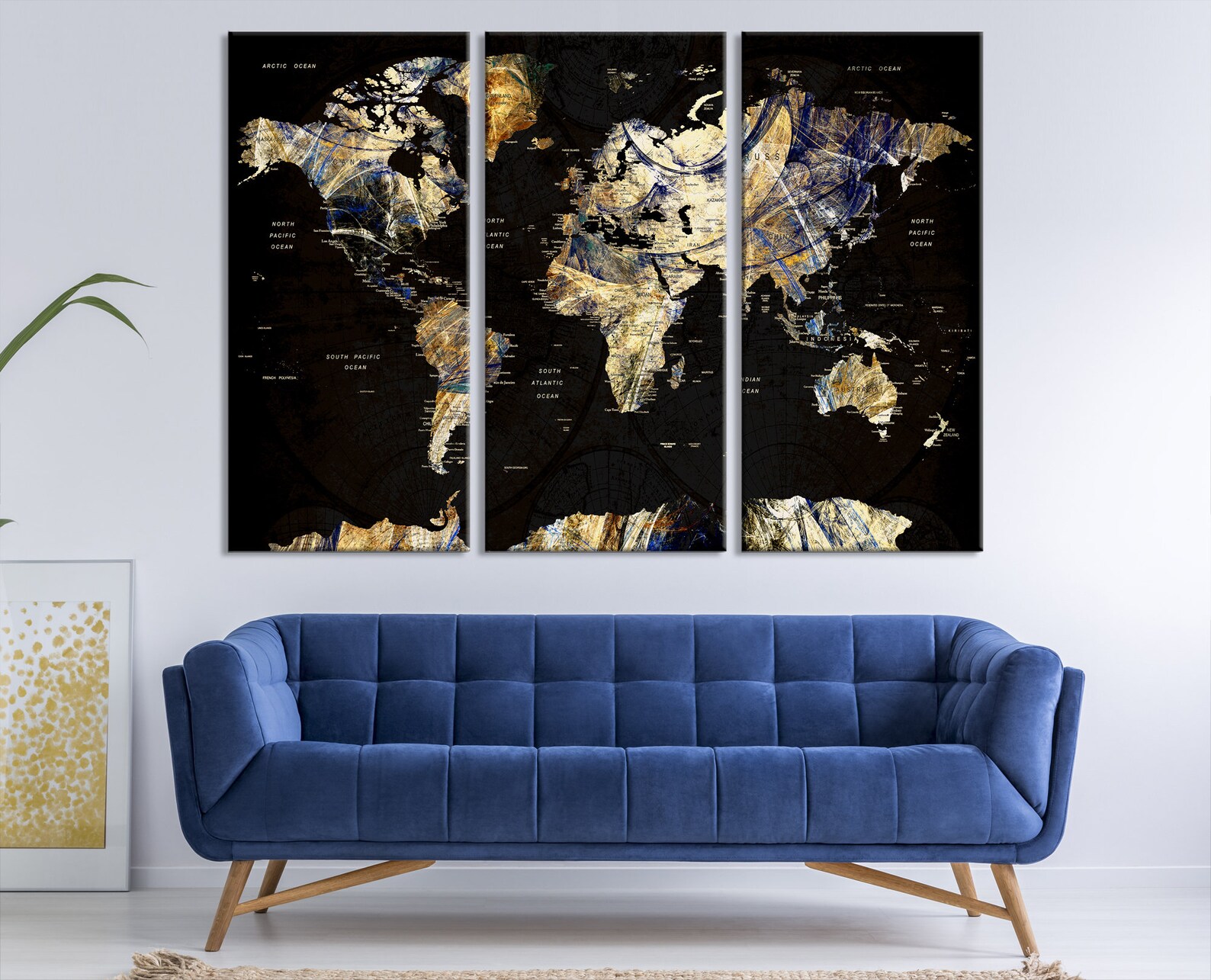 Extra Large 5 Panel Watercolor World Map Canvas Wall Art Push | Etsy