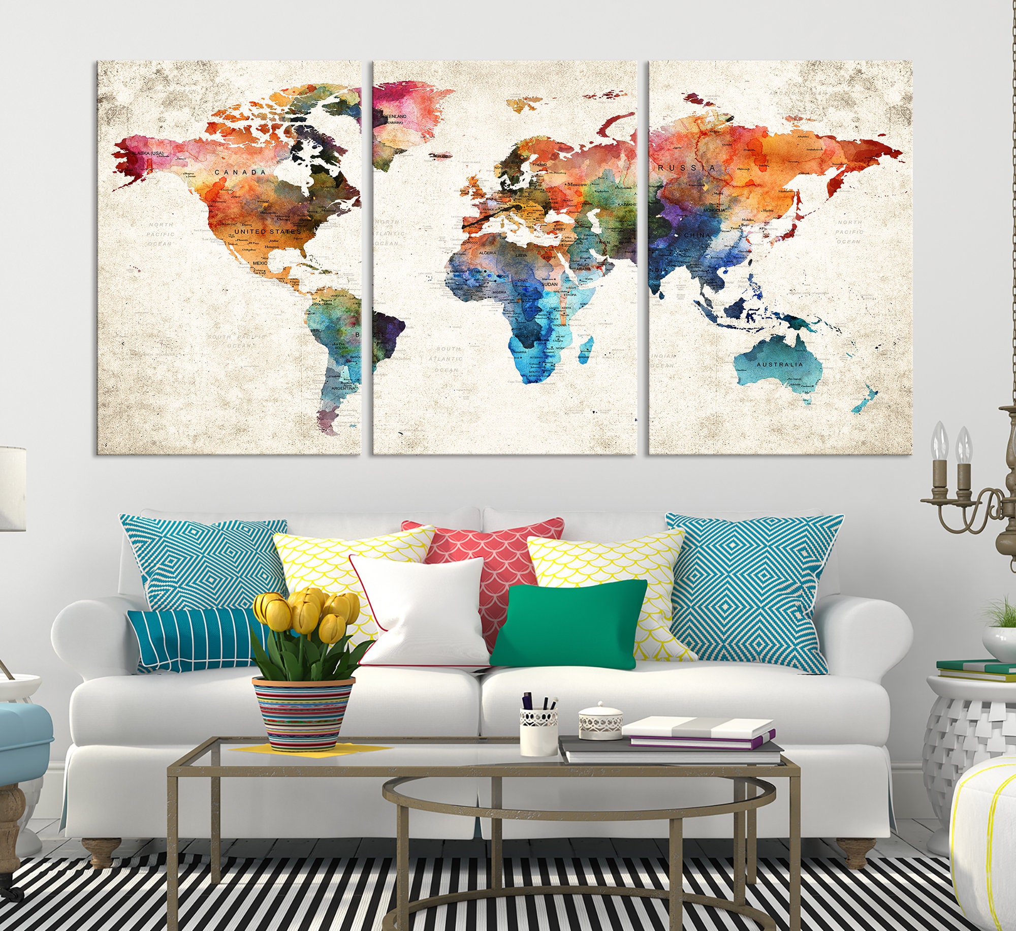 Watercolor World Map Painting Art Extra Large World Map | Etsy