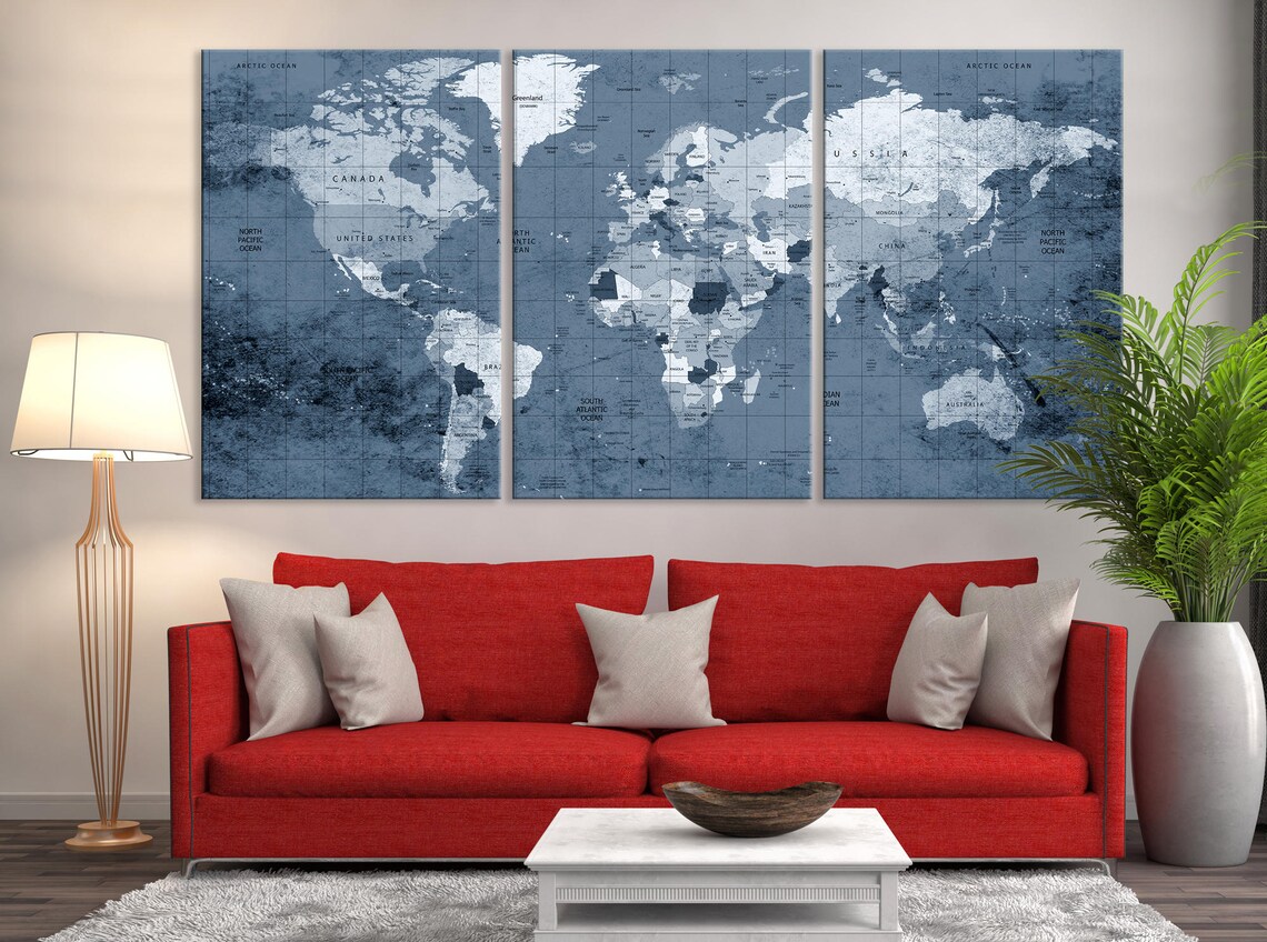 Extra Large World Map Wall Art 3 Panels World Map Triptych - Etsy