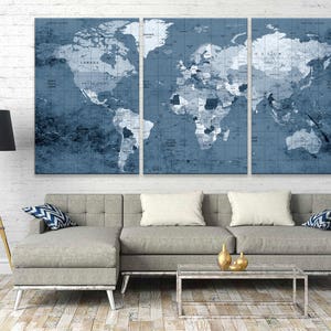 Extra Large World Map Wall Art 3 Panels World Map Triptych - Etsy