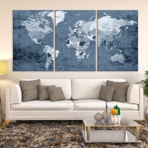 Extra Large World Map Wall Art 3 Panels World Map Triptych - Etsy