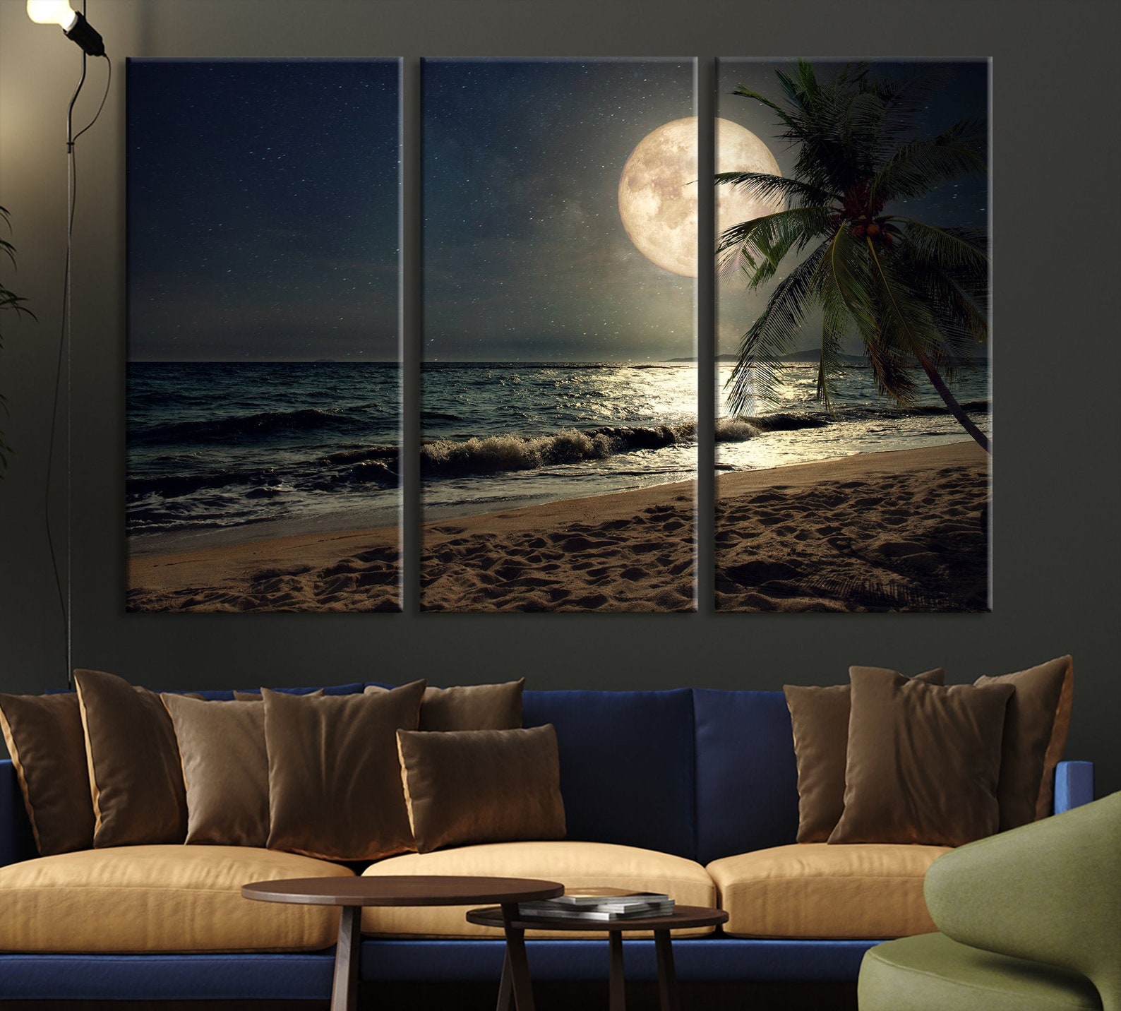 Full Moon over Beach Canvas Art Full Moon Wall Art Tropical | Etsy