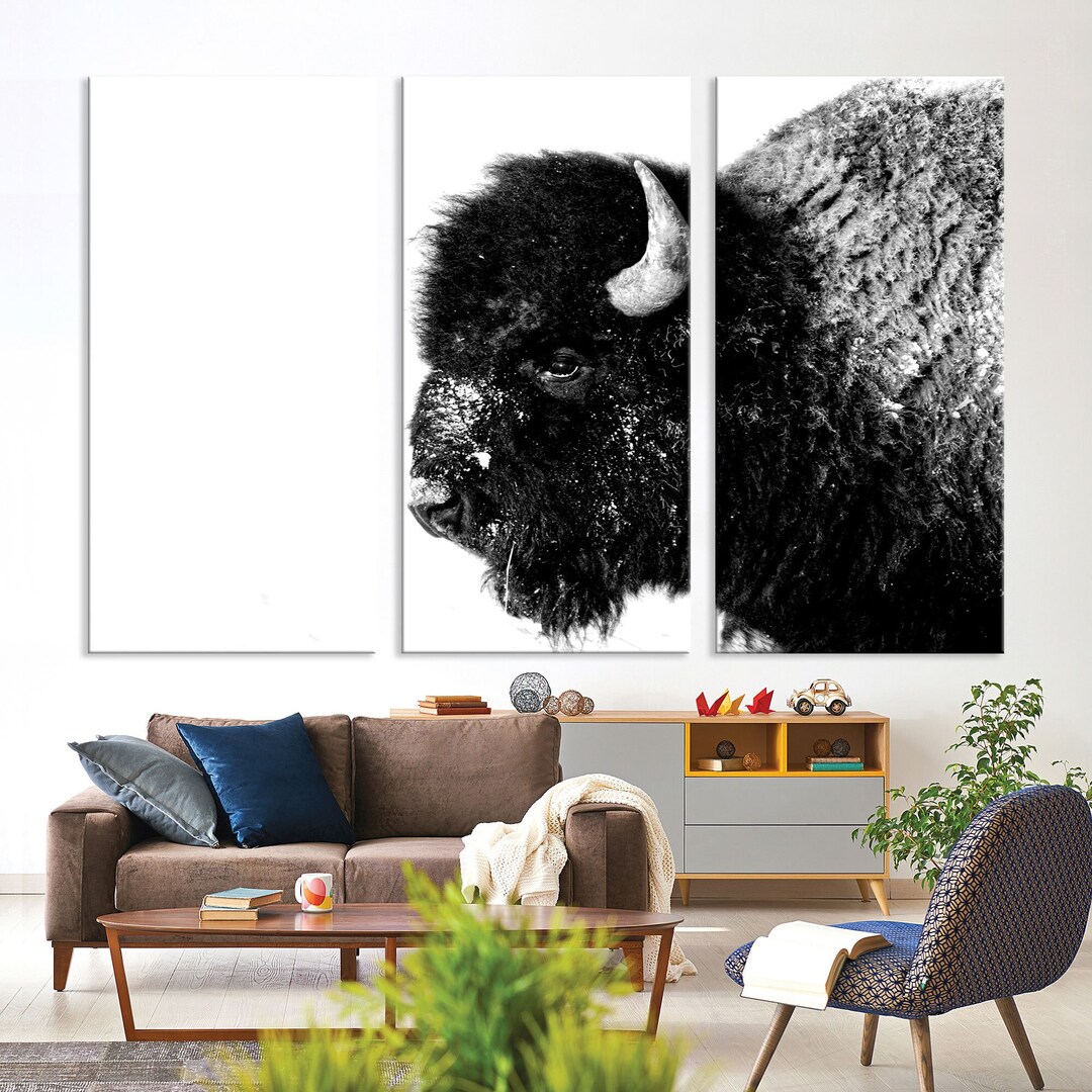 American Bison Canvas Print, Extra Large Bison Wall Art, Black and ...