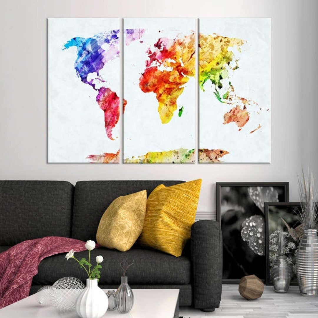 Watercolor World Map Canvas Print,world Map With Antarctica, Extra ...