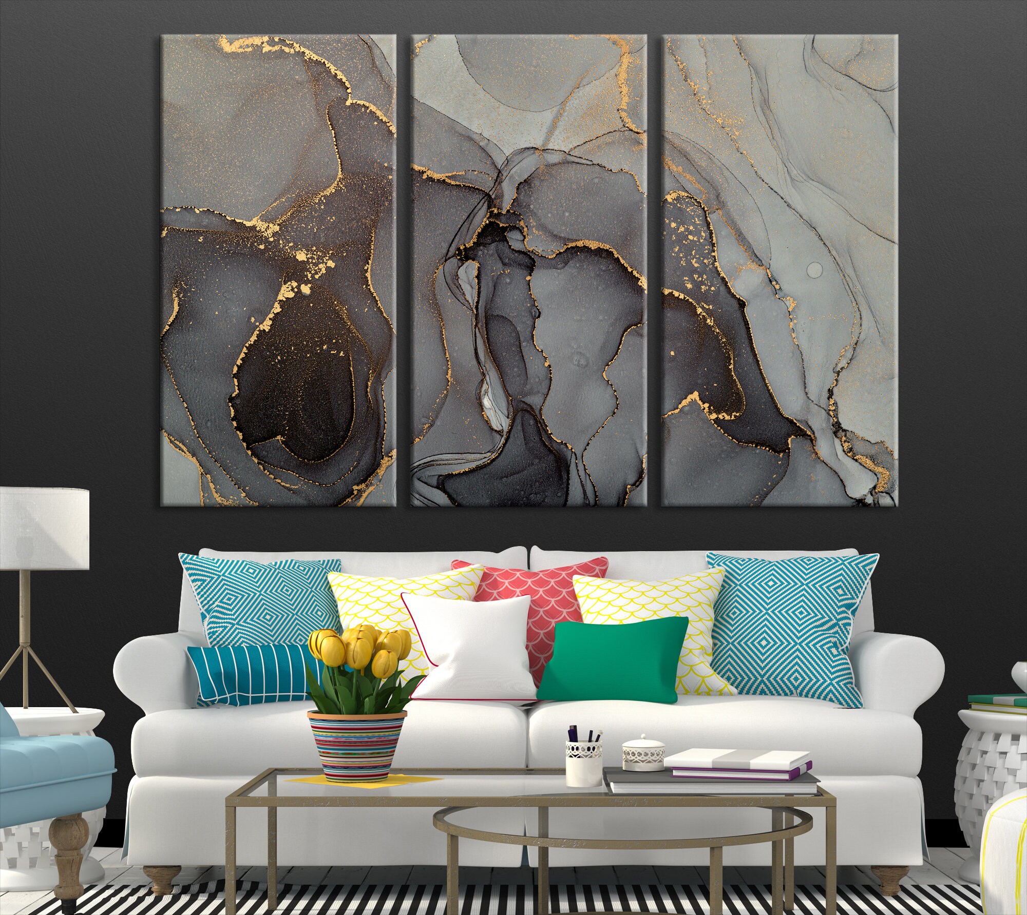 Arte de pared de lienzo abstracto gris / pintura abstracta / | Etsy