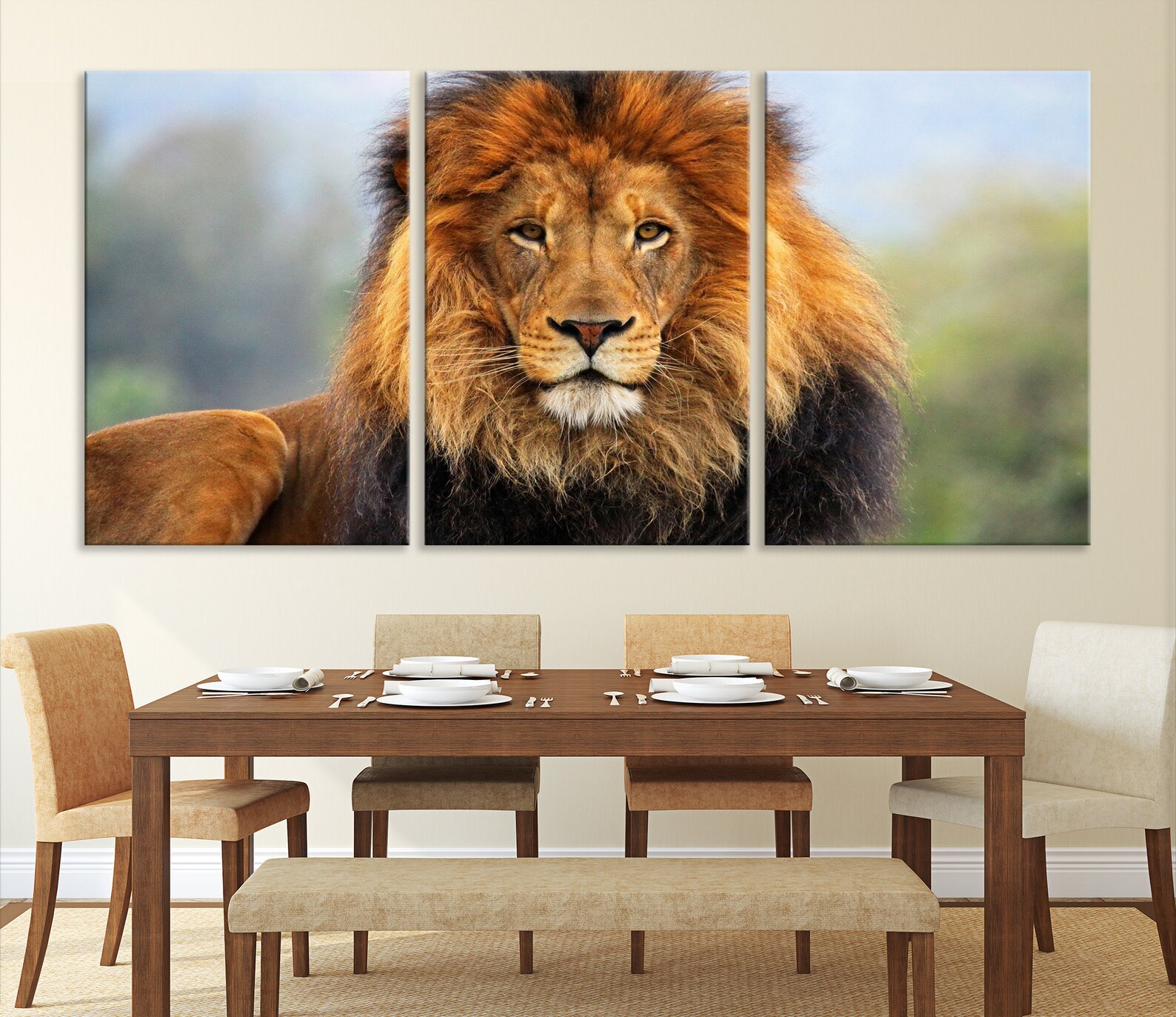 Large 3 Panel Lion Wall Art Triptych Lion Print Lion Canvas | Etsy