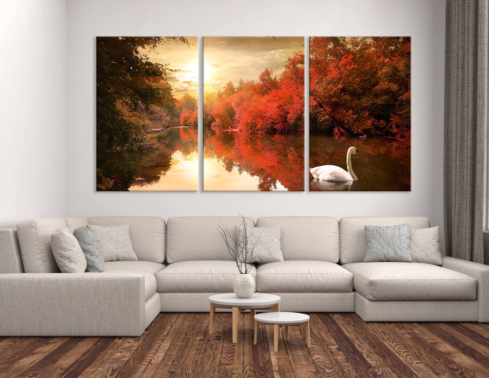 Large 3 Panels Landscape Wall Art Canvas Print Swan Swimming - Etsy